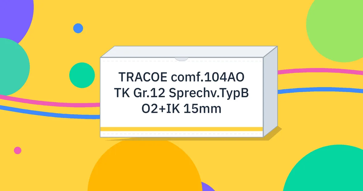 Symbolbild: Packung mit der Aufschrift TRACOE comf.104AO TK Gr.12 Sprechv.TypB O2+IK 15mm (PZN 18232751) – Verfügbarkeit und Bezug in Apotheken in Frankfurt am Main