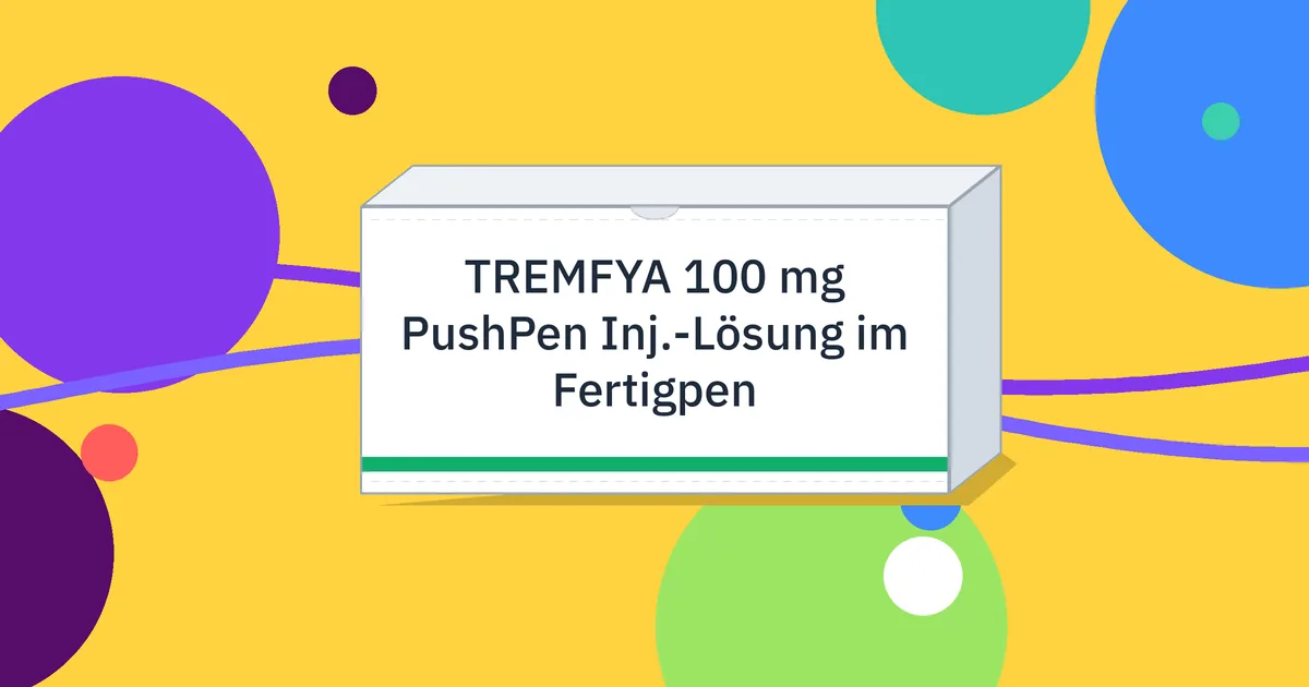 Symbolbild: Packung mit der Aufschrift TREMFYA 100 mg PushPen Inj.-Lösung im Fertigpen (PZN 19892923) – Verfügbarkeit und Bezug in Apotheken in Frankfurt am Main