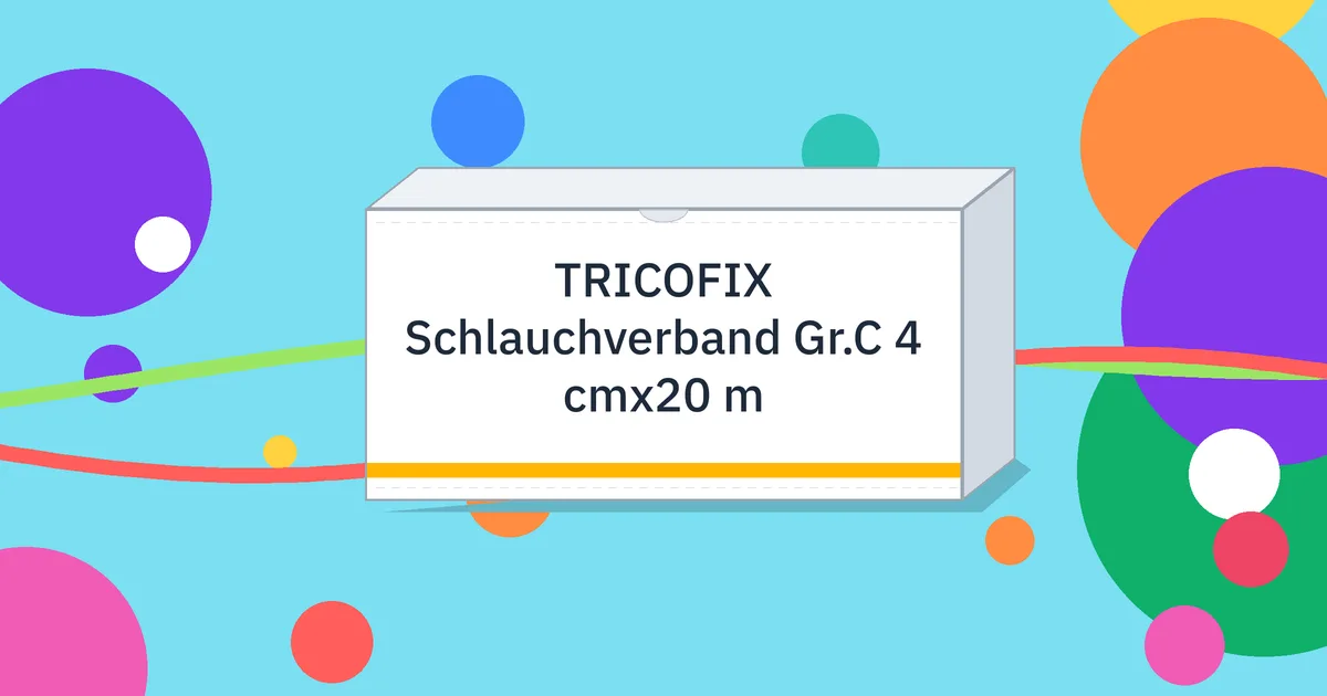 Symbolbild: Packung mit der Aufschrift TRICOFIX Schlauchverband Gr.C 4 cmx20 m (PZN 01868953) – Verfügbarkeit und Bezug in Apotheken in Frankfurt am Main