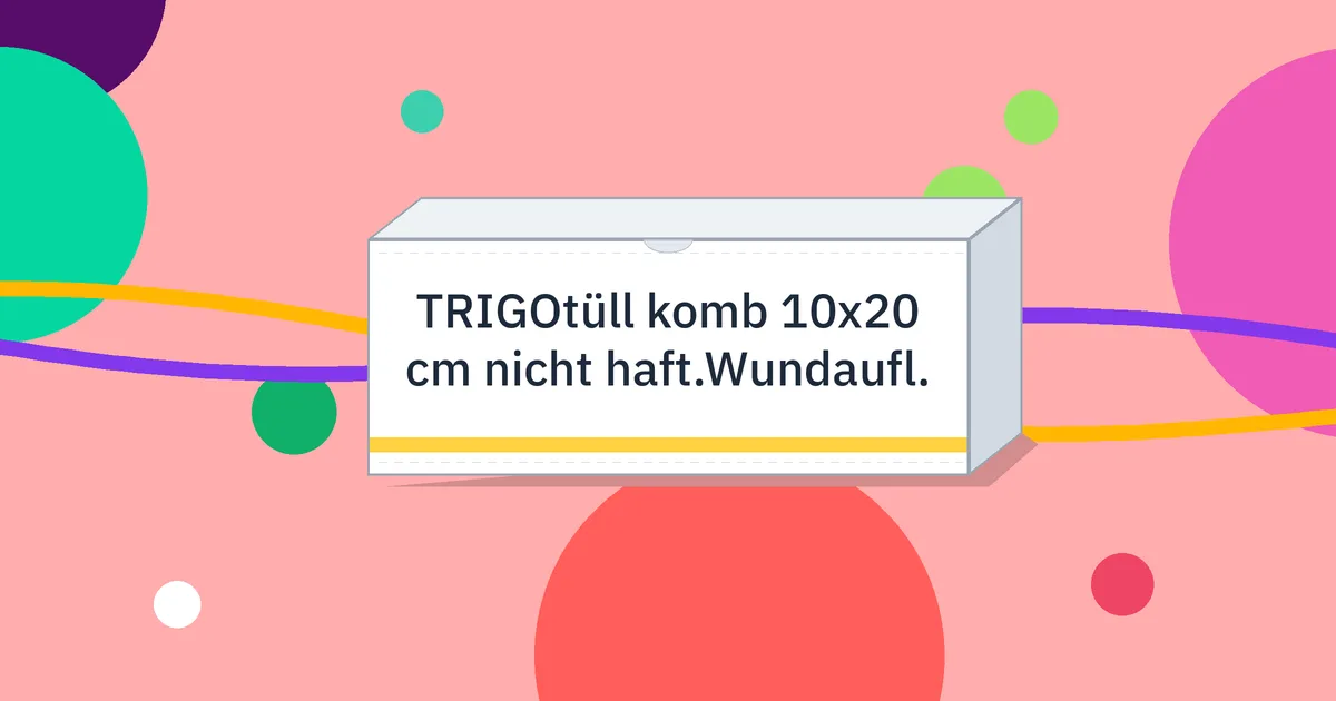 Symbolbild: Packung mit der Aufschrift TRIGOtüll komb 10x20 cm nicht haft.Wundaufl. (PZN 20343050) – Verfügbarkeit und Bezug in Apotheken in Frankfurt am Main