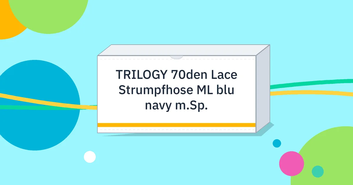 Symbolbild: Packung mit der Aufschrift TRILOGY 70den Lace Strumpfhose ML blu navy m.Sp. (PZN 19165703) – Verfügbarkeit und Bezug in Apotheken in Frankfurt am Main