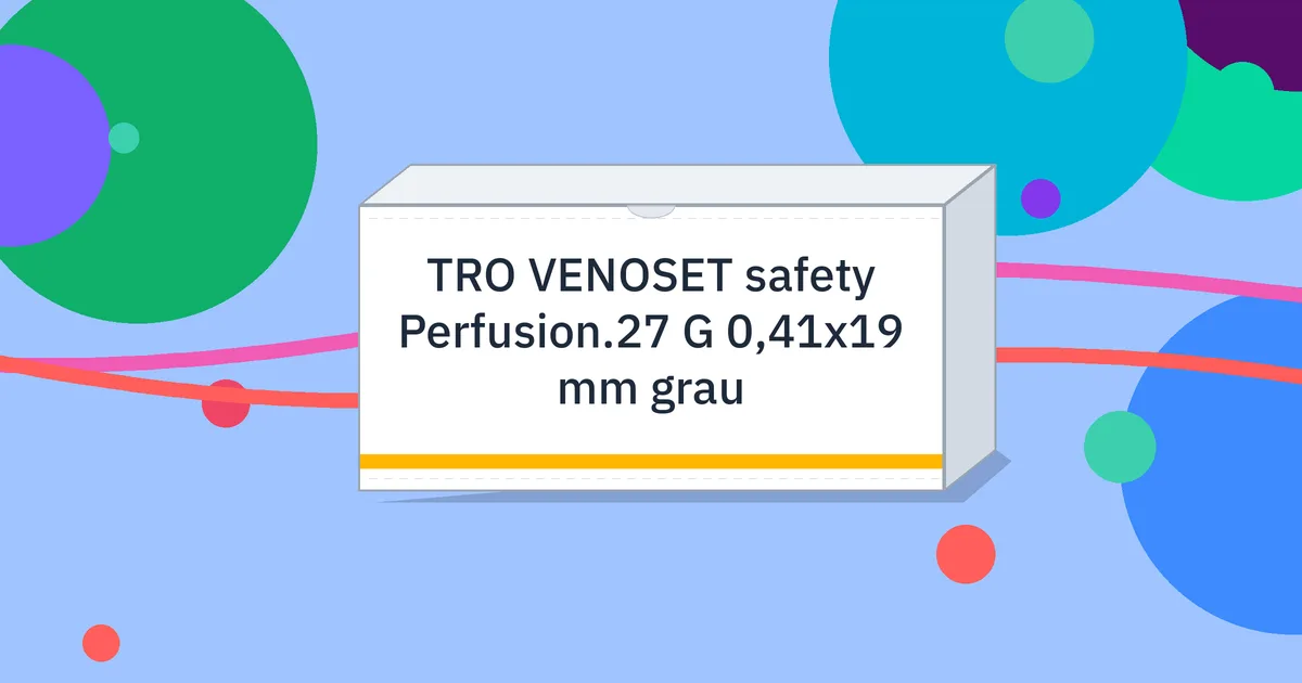 Symbolbild: Packung mit der Aufschrift TRO VENOSET safety Perfusion.27 G 0,41x19 mm grau (PZN 12378206) – Verfügbarkeit und Bezug in Apotheken in Frankfurt am Main