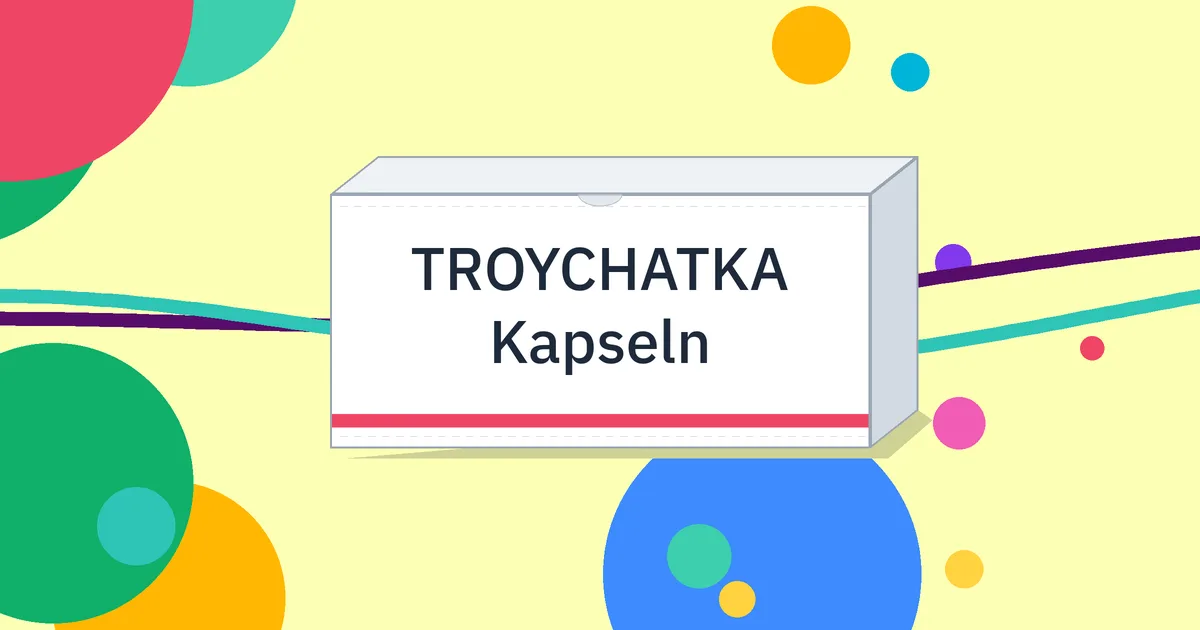 Symbolbild: Packung mit der Aufschrift TROYCHATKA Kapseln (PZN 19959604) – Verfügbarkeit und Bezug in Apotheken in Frankfurt am Main