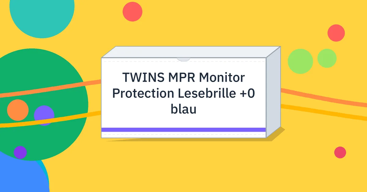 Symbolbild: Packung mit der Aufschrift TWINS MPR Monitor Protection Lesebrille +0 blau (PZN 13344310) – Verfügbarkeit und Bezug in Apotheken in Frankfurt am Main