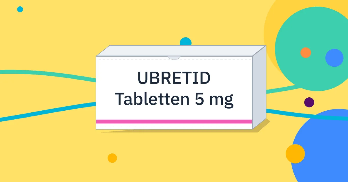 Symbolbild: Packung mit der Aufschrift UBRETID Tabletten 5 mg (PZN 10992267) – Verfügbarkeit und Bezug in Apotheken in Frankfurt am Main