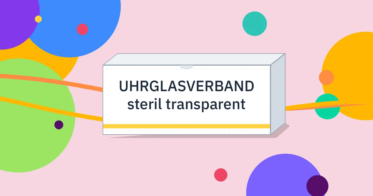 Symbolbild: Packung mit der Aufschrift UHRGLASVERBAND steril transparent (PZN 17834005) – Verfügbarkeit und Bezug in Apotheken in Frankfurt am Main