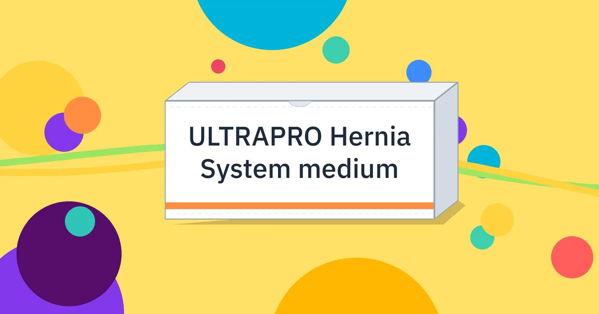 Symbolbild: Packung mit der Aufschrift ULTRAPRO Hernia System medium (PZN 16256109) – Verfügbarkeit und Bezug in Apotheken in Frankfurt am Main