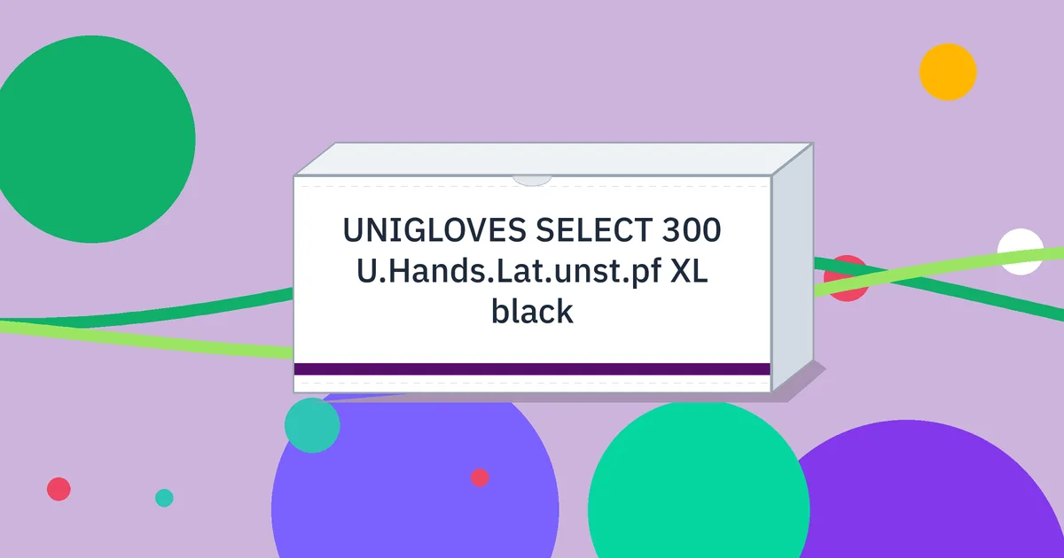 Symbolbild: Packung mit der Aufschrift UNIGLOVES SELECT 300 U.Hands.Lat.unst.pf XL black (PZN 18102528) – Verfügbarkeit und Bezug in Apotheken in Frankfurt am Main