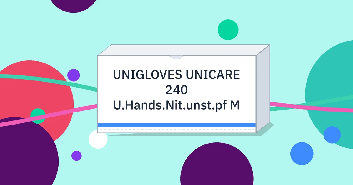 Symbolbild: Packung mit der Aufschrift UNIGLOVES UNICARE 240 U.Hands.Nit.unst.pf M (PZN 19537582) – Verfügbarkeit und Bezug in Apotheken in Frankfurt am Main