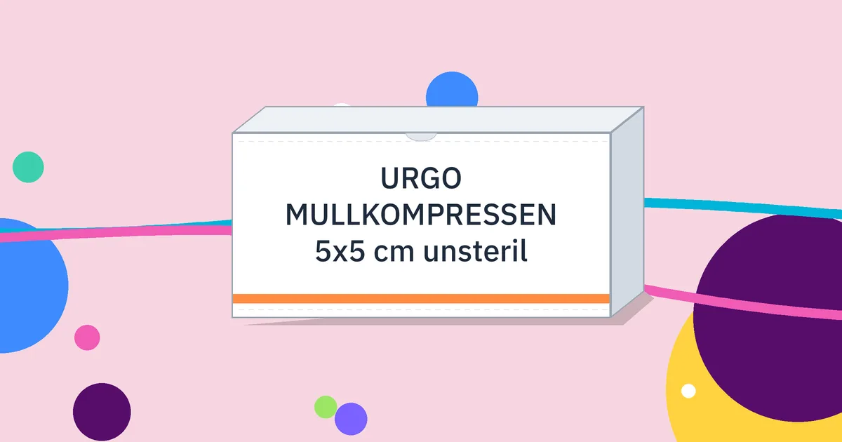 Symbolbild: Packung mit der Aufschrift URGO MULLKOMPRESSEN 5x5 cm unsteril (PZN 06187904) – Verfügbarkeit und Bezug in Apotheken in Frankfurt am Main
