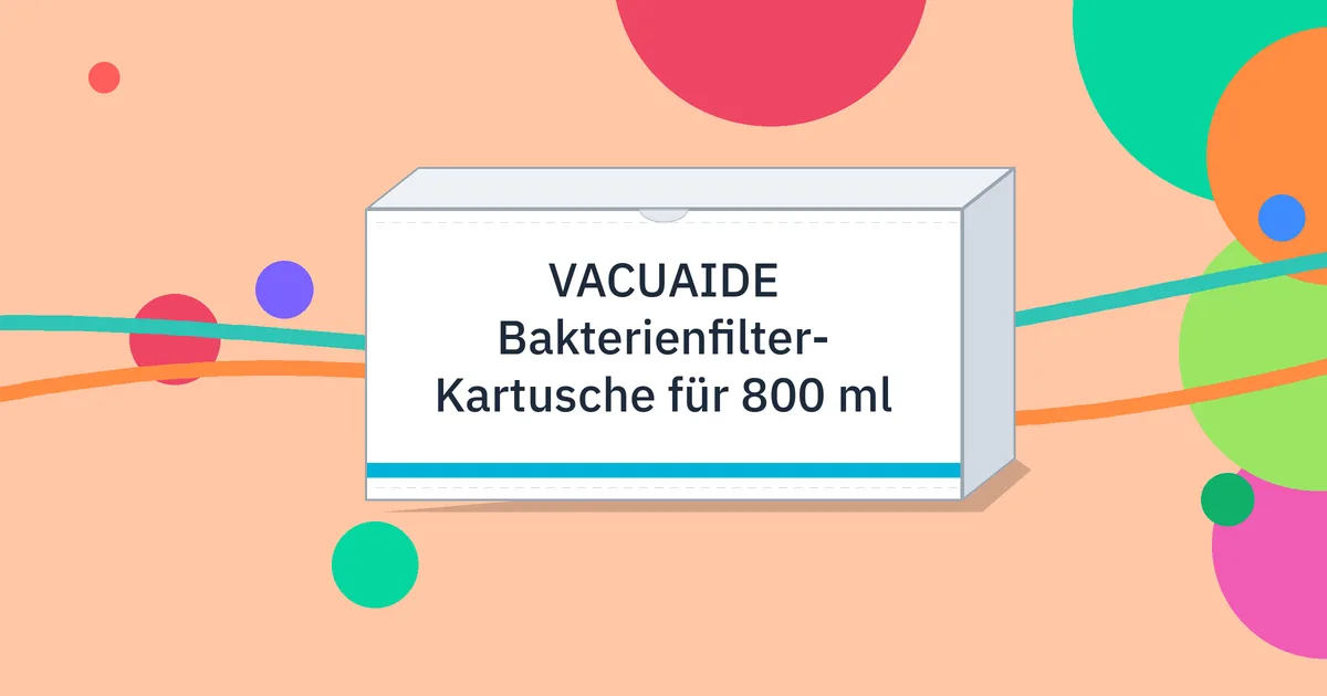 Symbolbild: Packung mit der Aufschrift VACUAIDE Bakterienfilter-Kartusche für 800 ml (PZN 11675008) – Verfügbarkeit und Bezug in Apotheken in Frankfurt am Main