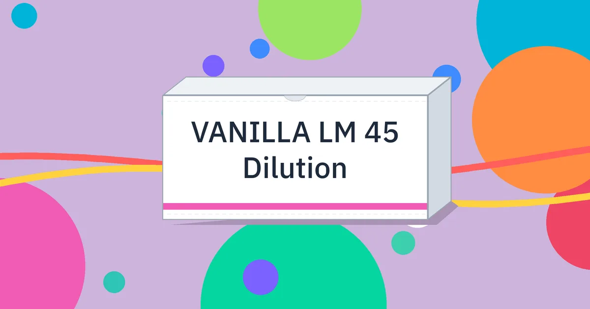 Symbolbild: Packung mit der Aufschrift VANILLA LM 45 Dilution (PZN 13264025) – Verfügbarkeit und Bezug in Apotheken in Frankfurt am Main