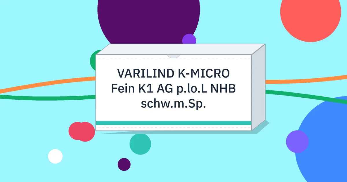 Symbolbild: Packung mit der Aufschrift VARILIND K-MICRO Fein K1 AG p.lo.L NHB schw.m.Sp. (PZN 20555272) – Verfügbarkeit und Bezug in Apotheken in Frankfurt am Main