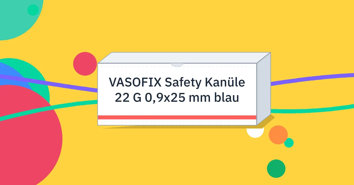 Symbolbild: Packung mit der Aufschrift VASOFIX Safety Kanüle 22 G 0,9x25 mm blau (PZN 18778970) – Verfügbarkeit und Bezug in Apotheken in Frankfurt am Main