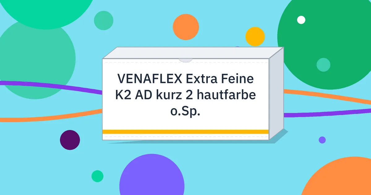 Symbolbild: Packung mit der Aufschrift VENAFLEX Extra Feine K2 AD kurz 2 hautfarbe o.Sp. (PZN 18307963) – Verfügbarkeit und Bezug in Apotheken in Frankfurt am Main
