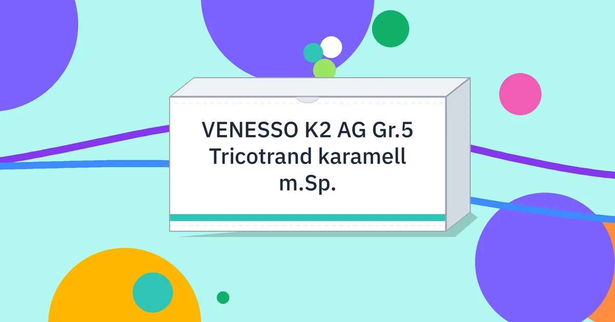 Symbolbild: Packung mit der Aufschrift VENESSO K2 AG Gr.5 Tricotrand karamell m.Sp. (PZN 13762993) – Verfügbarkeit und Bezug in Apotheken in Frankfurt am Main