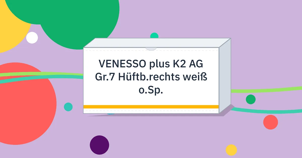 Symbolbild: Packung mit der Aufschrift VENESSO plus K2 AG Gr.7 Hüftb.rechts weiß o.Sp. (PZN 03302977) – Verfügbarkeit und Bezug in Apotheken in Frankfurt am Main