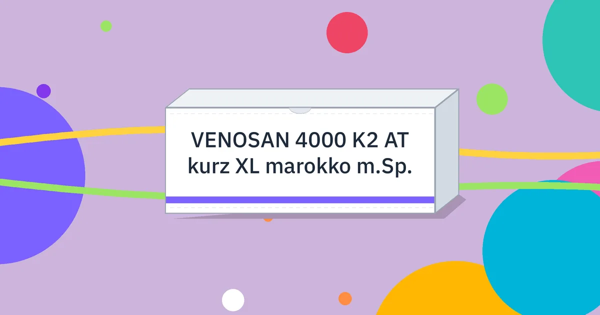 Symbolbild: Packung mit der Aufschrift VENOSAN 4000 K2 AT kurz XL marokko m.Sp. (PZN 14425973) – Verfügbarkeit und Bezug in Apotheken in Frankfurt am Main