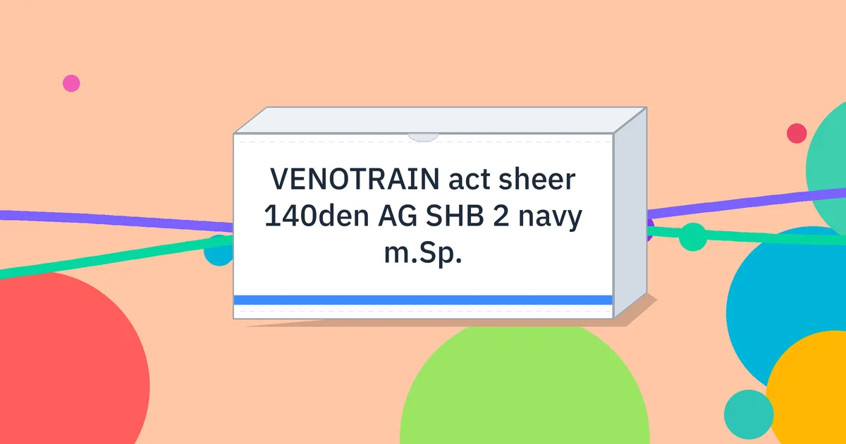 Symbolbild: Packung mit der Aufschrift VENOTRAIN act sheer 140den AG SHB 2 navy m.Sp. (PZN 16208369) – Verfügbarkeit und Bezug in Apotheken in Frankfurt am Main