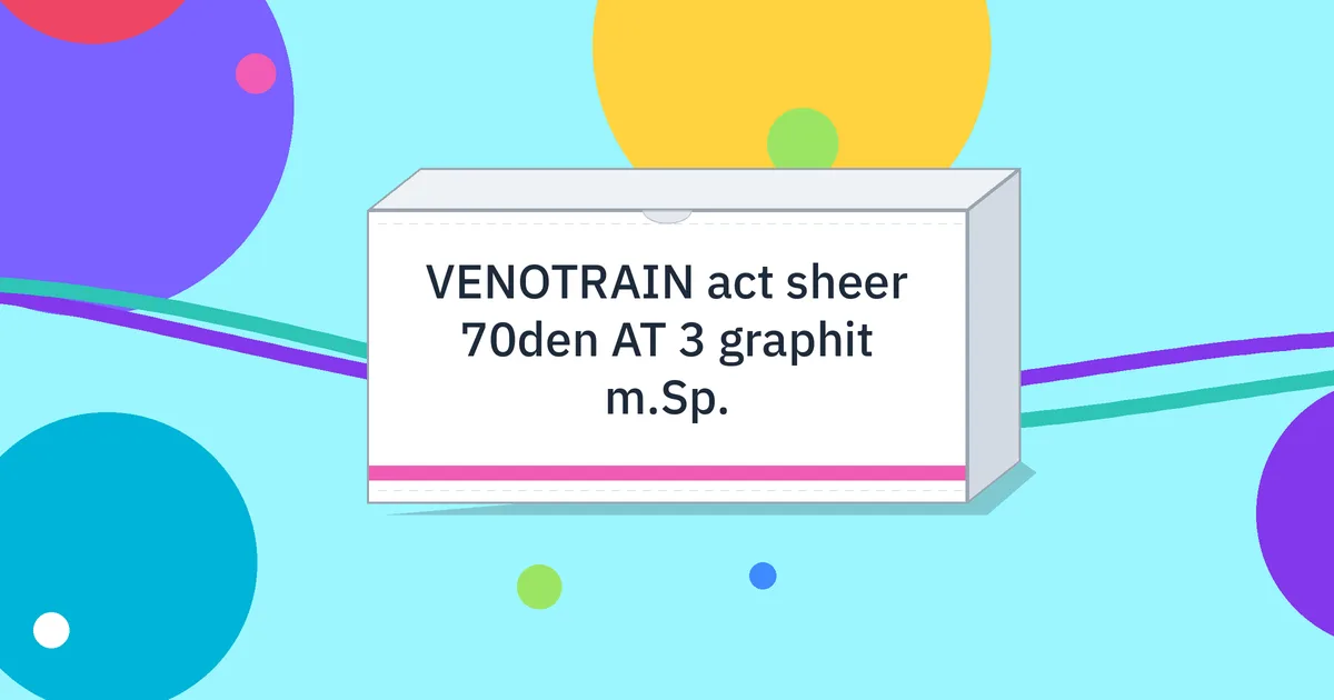 Symbolbild: Packung mit der Aufschrift VENOTRAIN act sheer 70den AT 3 graphit m.Sp. (PZN 16206790) – Verfügbarkeit und Bezug in Apotheken in Frankfurt am Main