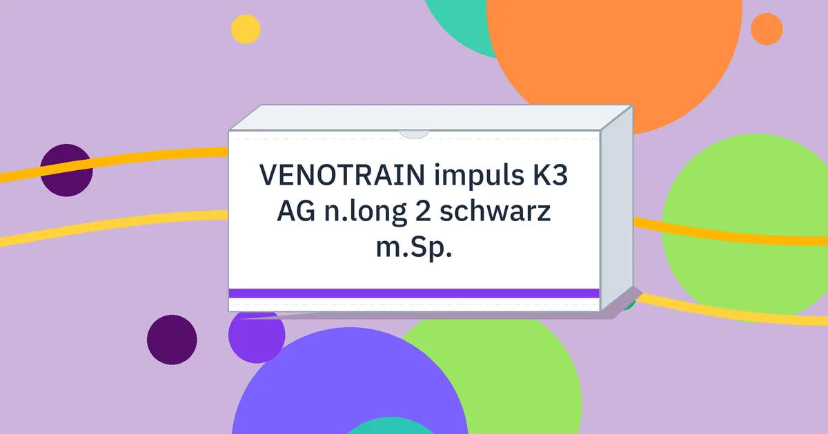 Symbolbild: Packung mit der Aufschrift VENOTRAIN impuls K3 AG n.long 2 schwarz m.Sp. (PZN 00496946) – Verfügbarkeit und Bezug in Apotheken in Frankfurt am Main