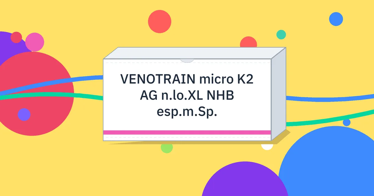 Symbolbild: Packung mit der Aufschrift VENOTRAIN micro K2 AG n.lo.XL NHB esp.m.Sp. (PZN 06600741) – Verfügbarkeit und Bezug in Apotheken in Frankfurt am Main