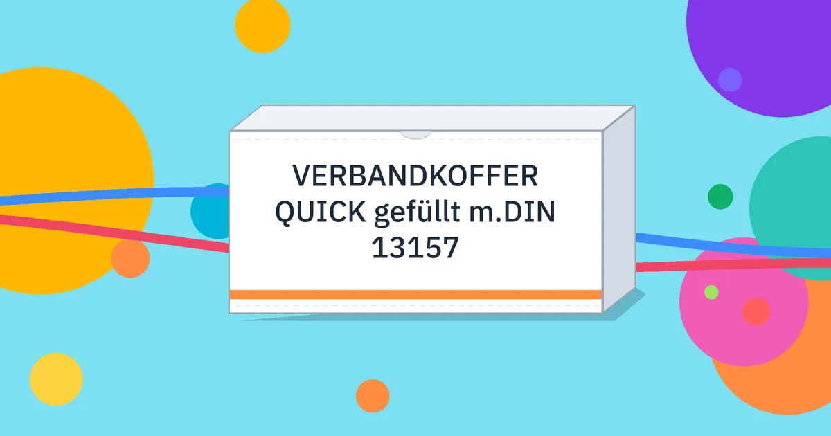 Symbolbild: Packung mit der Aufschrift VERBANDKOFFER QUICK gefüllt m.DIN 13157 (PZN 00783516) – Verfügbarkeit und Bezug in Apotheken in Frankfurt am Main