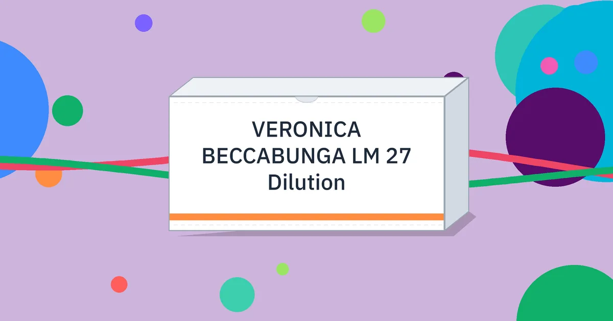 Symbolbild: Packung mit der Aufschrift VERONICA BECCABUNGA LM 27 Dilution (PZN 13269318) – Verfügbarkeit und Bezug in Apotheken in Frankfurt am Main