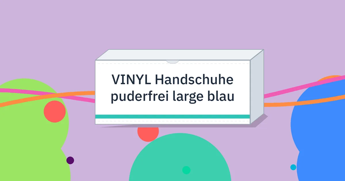 Symbolbild: Packung mit der Aufschrift VINYL Handschuhe puderfrei large blau (PZN 04650628) – Verfügbarkeit und Bezug in Apotheken in Frankfurt am Main