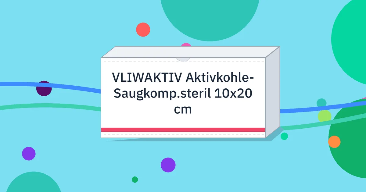 Symbolbild: Packung mit der Aufschrift VLIWAKTIV Aktivkohle-Saugkomp.steril 10x20 cm (PZN 17166561) – Verfügbarkeit und Bezug in Apotheken in Frankfurt am Main