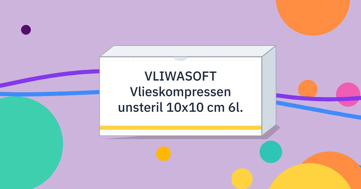 Symbolbild: Packung mit der Aufschrift VLIWASOFT Vlieskompressen unsteril 10x10 cm 6l. (PZN 15421262) – Verfügbarkeit und Bezug in Apotheken in Frankfurt am Main
