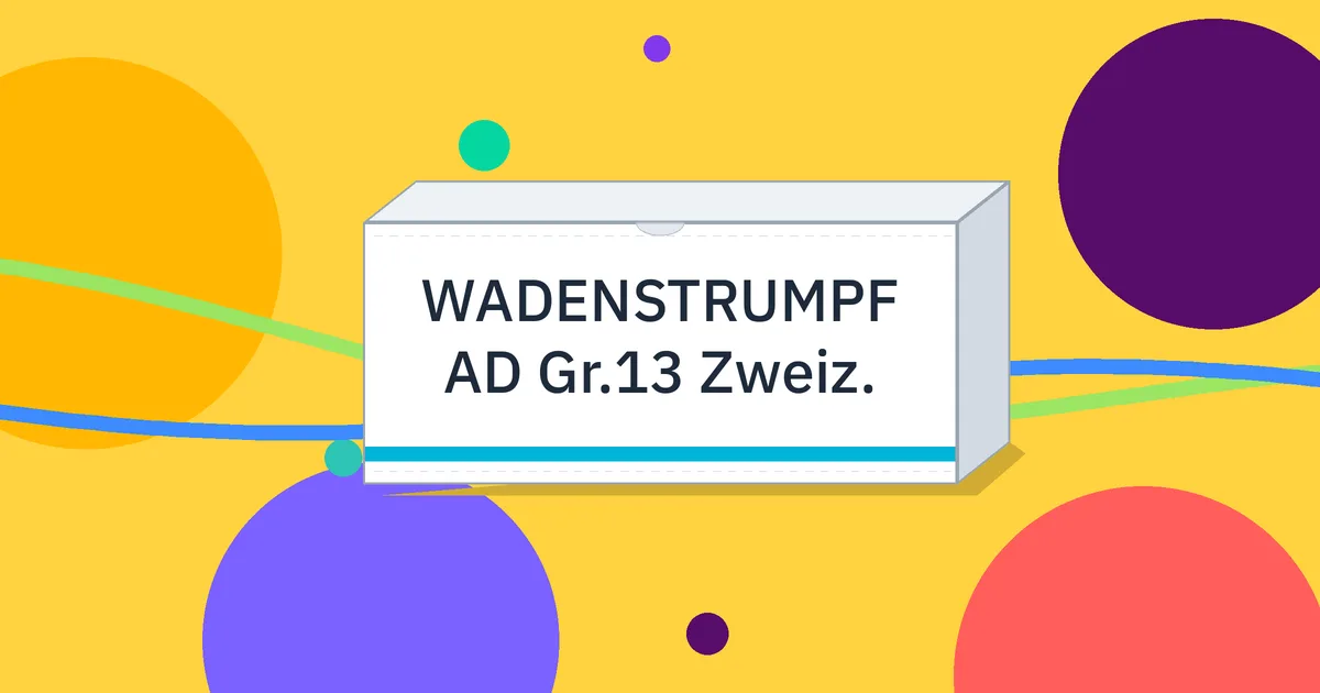Symbolbild: Packung mit der Aufschrift WADENSTRUMPF AD Gr.13 Zweiz. (PZN 02007905) – Verfügbarkeit und Bezug in Apotheken in Frankfurt am Main