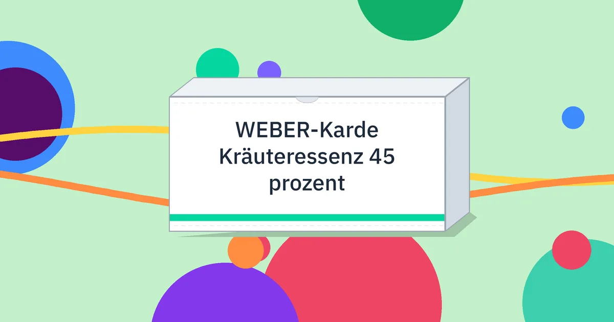 Symbolbild: Packung mit der Aufschrift WEBER-Karde Kräuteressenz 45 prozent (PZN 10300341) – Verfügbarkeit und Bezug in Apotheken in Frankfurt am Main