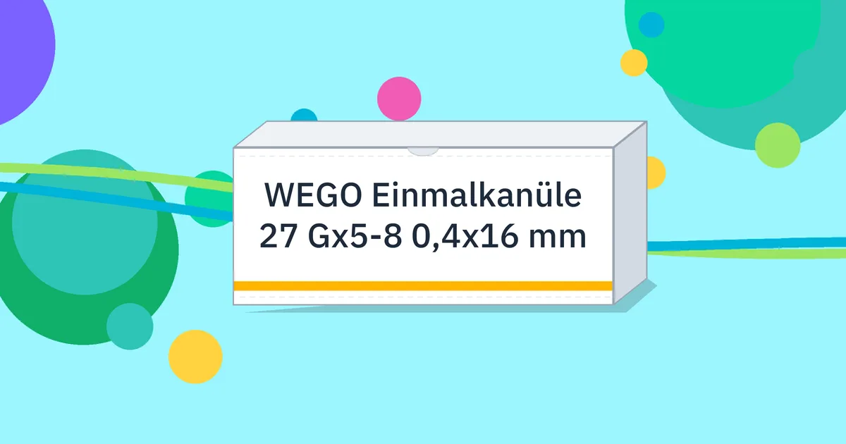 Symbolbild: Packung mit der Aufschrift WEGO Einmalkanüle 27 Gx5-8 0,4x16 mm (PZN 18859786) – Verfügbarkeit und Bezug in Apotheken in Frankfurt am Main