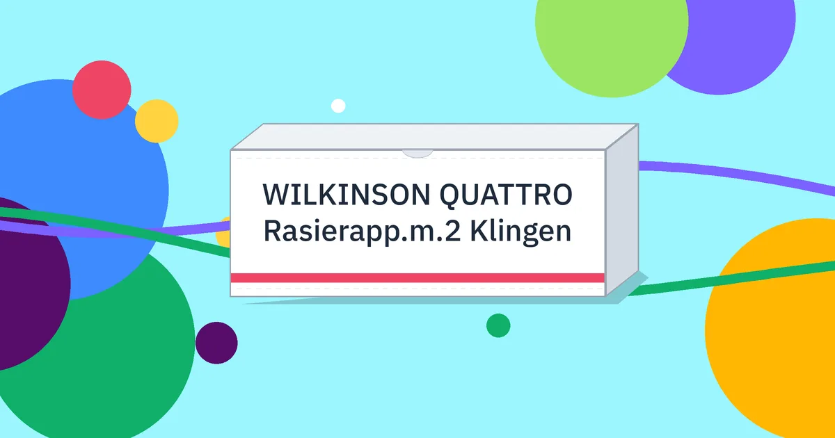 Symbolbild: Packung mit der Aufschrift WILKINSON QUATTRO Rasierapp.m.2 Klingen (PZN 00781701) – Verfügbarkeit und Bezug in Apotheken in Frankfurt am Main