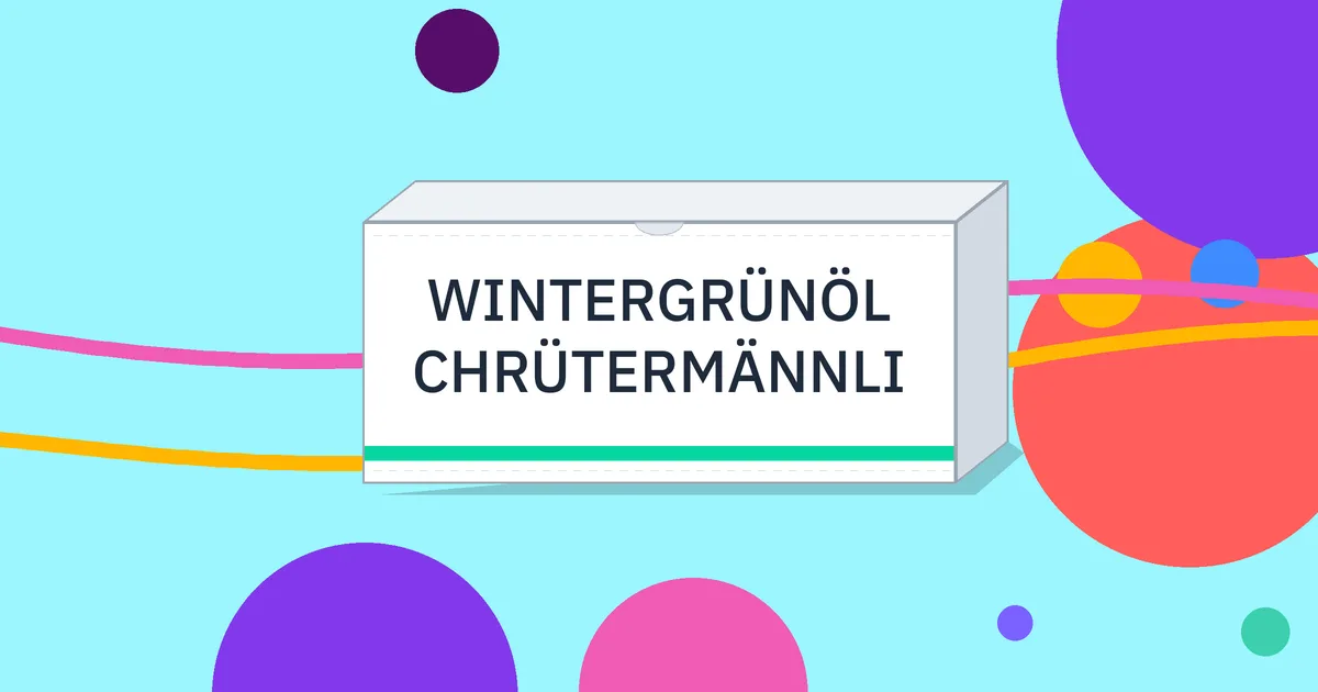 Symbolbild: Packung mit der Aufschrift WINTERGRÜNÖL CHRÜTERMÄNNLI (PZN 07197543) – Verfügbarkeit und Bezug in Apotheken in Frankfurt am Main