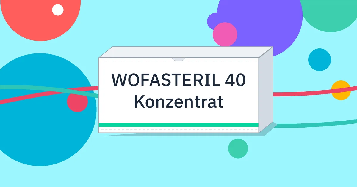 Symbolbild: Packung mit der Aufschrift WOFASTERIL 40 Konzentrat (PZN 09783771) – Verfügbarkeit und Bezug in Apotheken in Frankfurt am Main