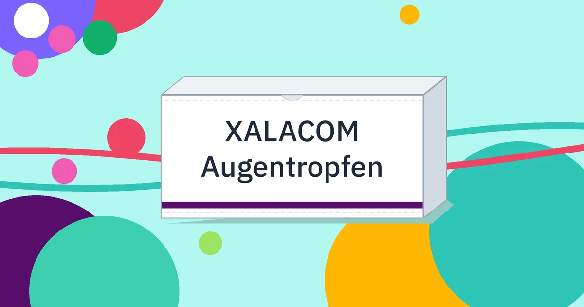 Symbolbild: Packung mit der Aufschrift XALACOM Augentropfen (PZN 02725368) – Verfügbarkeit und Bezug in Apotheken in Frankfurt am Main