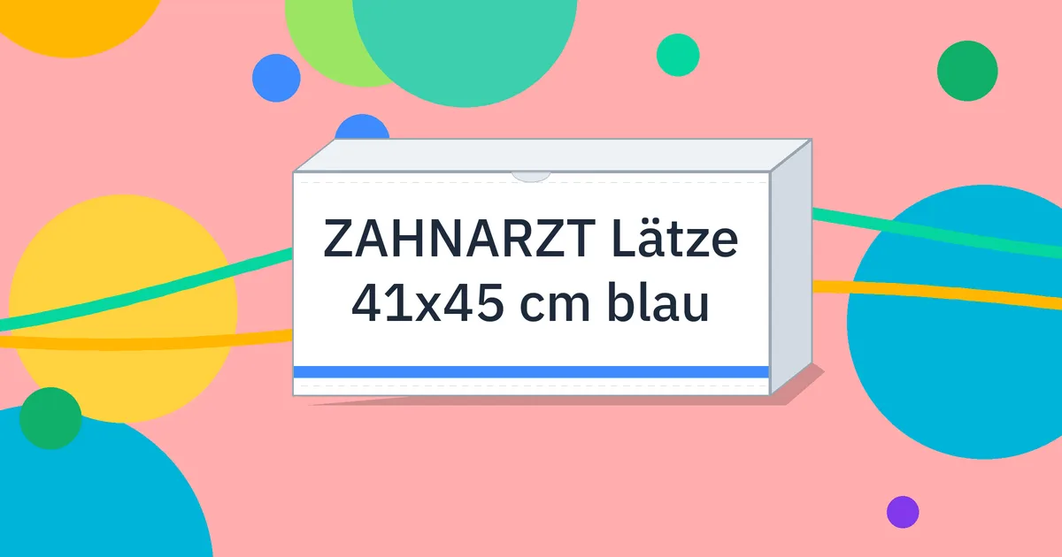 Symbolbild: Packung mit der Aufschrift ZAHNARZT Lätze 41x45 cm blau (PZN 09201800) – Verfügbarkeit und Bezug in Apotheken in Frankfurt am Main