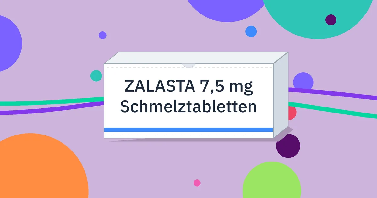 Symbolbild: Packung mit der Aufschrift ZALASTA 7,5 mg Schmelztabletten (PZN 09097981) – Verfügbarkeit und Bezug in Apotheken in Frankfurt am Main