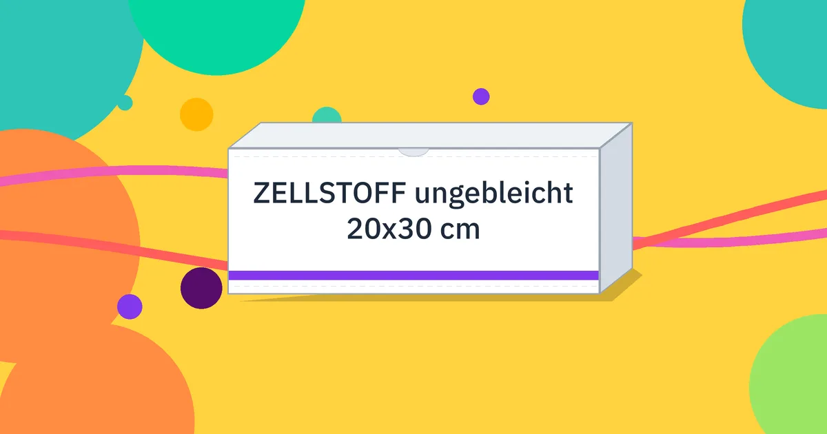 Symbolbild: Packung mit der Aufschrift ZELLSTOFF ungebleicht 20x30 cm (PZN 00228298) – Verfügbarkeit und Bezug in Apotheken in Frankfurt am Main