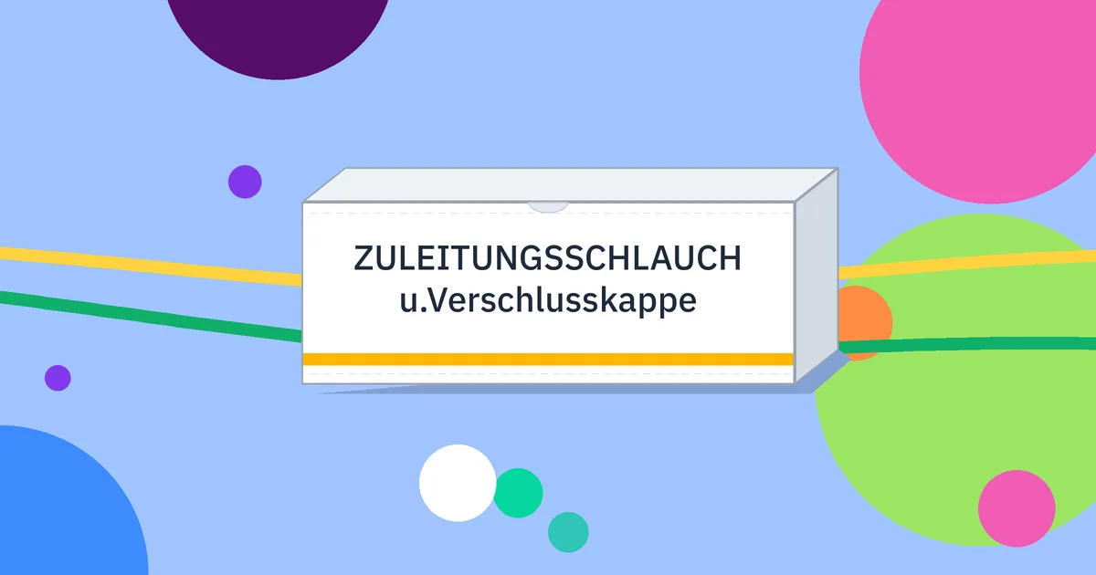 Symbolbild: Packung mit der Aufschrift ZULEITUNGSSCHLAUCH u.Verschlusskappe (PZN 00998346) – Verfügbarkeit und Bezug in Apotheken in Frankfurt am Main