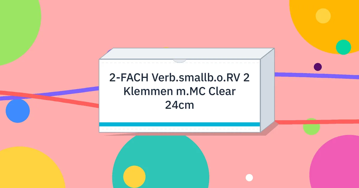 Symbolbild: Packung mit der Aufschrift 2-FACH Verb.smallb.o.RV 2 Klemmen m.MC Clear 24cm (PZN 18498934) – Verfügbarkeit und Bezug in Apotheken in Frankfurt am Main