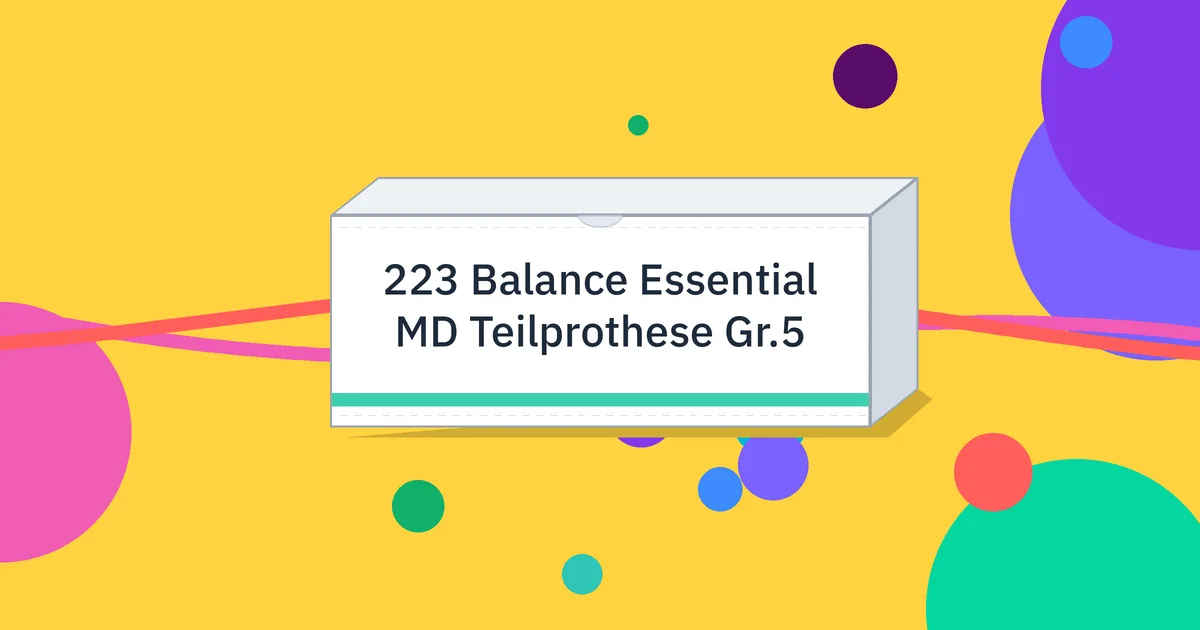 Symbolbild: Packung mit der Aufschrift 223 Balance Essential MD Teilprothese Gr.5 (PZN 18721941) – Verfügbarkeit und Bezug in Apotheken in Frankfurt am Main