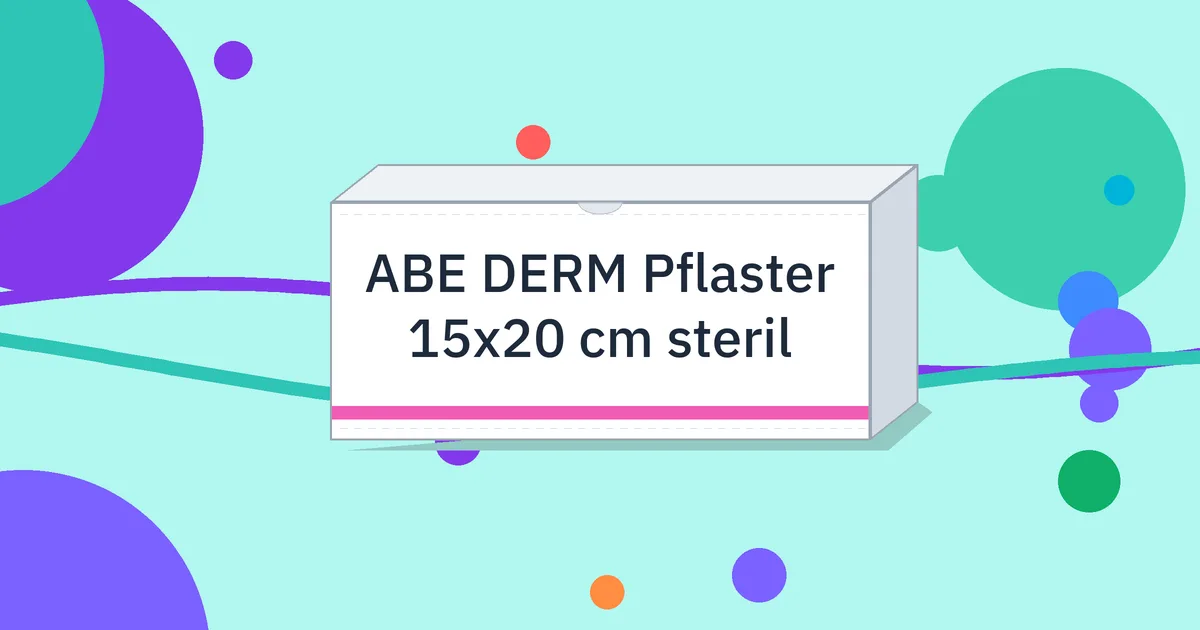 Symbolbild: Packung mit der Aufschrift ABE DERM Pflaster 15x20 cm steril (PZN 06790227) – Verfügbarkeit und Bezug in Apotheken in Frankfurt am Main