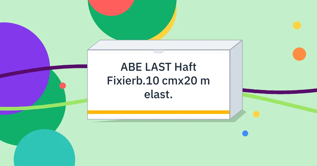 Symbolbild: Packung mit der Aufschrift ABE LAST Haft Fixierb.10 cmx20 m elast. (PZN 04853320) – Verfügbarkeit und Bezug in Apotheken in Frankfurt am Main