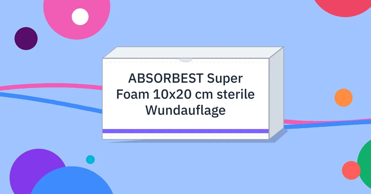 Symbolbild: Packung mit der Aufschrift ABSORBEST Super Foam 10x20 cm sterile Wundauflage (PZN 19635646) – Verfügbarkeit und Bezug in Apotheken in Frankfurt am Main
