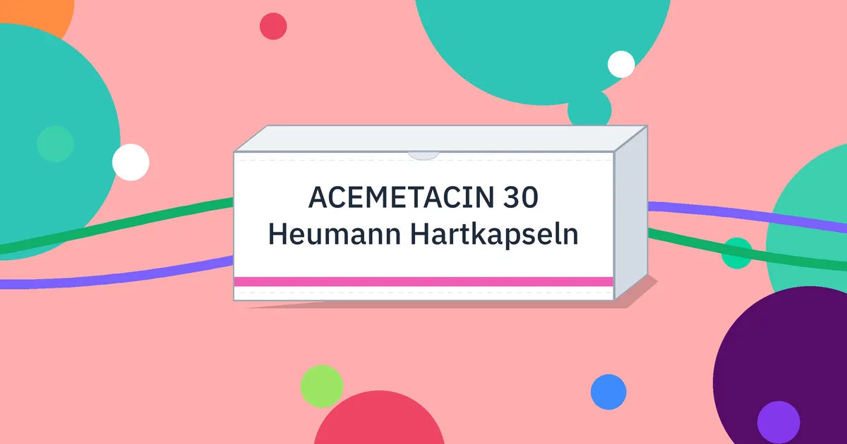 Symbolbild: Packung mit der Aufschrift ACEMETACIN 30 Heumann Hartkapseln (PZN 19468183) – Verfügbarkeit und Bezug in Apotheken in Frankfurt am Main