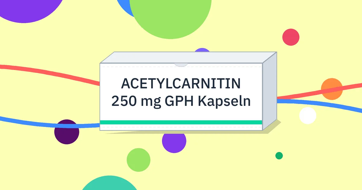 Symbolbild: Packung mit der Aufschrift ACETYLCARNITIN 250 mg GPH Kapseln (PZN 09681094) – Verfügbarkeit und Bezug in Apotheken in Frankfurt am Main