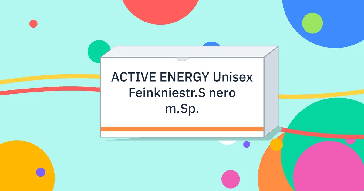 Symbolbild: Packung mit der Aufschrift ACTIVE ENERGY Unisex Feinkniestr.S nero m.Sp. (PZN 06448316) – Verfügbarkeit und Bezug in Apotheken in Frankfurt am Main